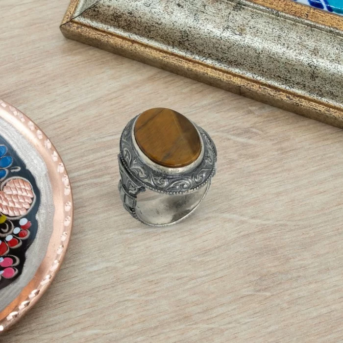 Artolian, Sultan Suleiman Sterling Silver Ring with Tiger Eye Stone